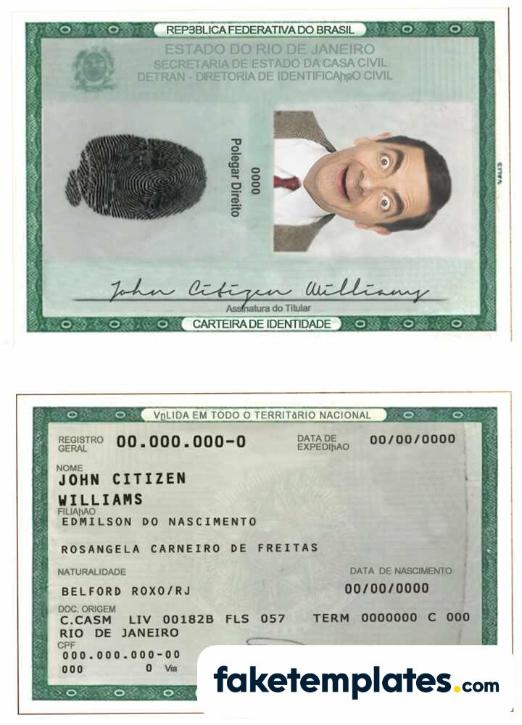 fake Brazil from 2010 ID card download PSD template - download fake ...