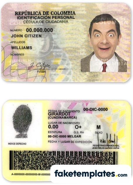fake Colombia 2010-2020 ID card download PSD template - download fake ...