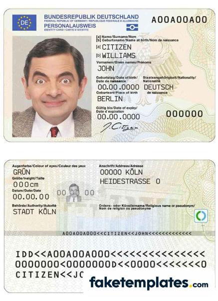 fake Germany 2021-present ID card download PSD template - download fake ...