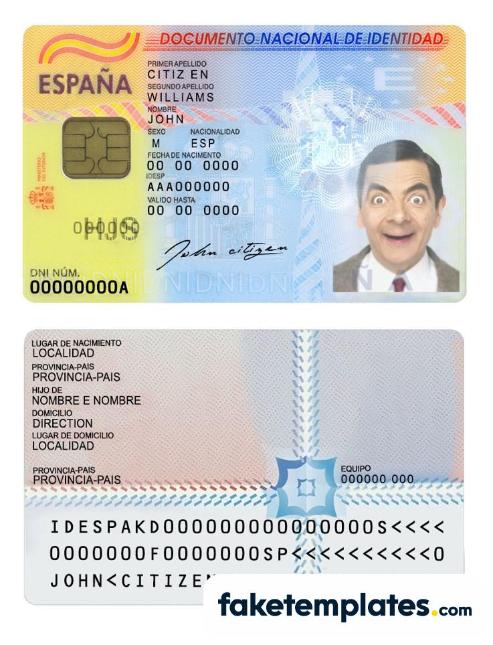 fake Spain (2016 – present) ID card download PSD template - download ...