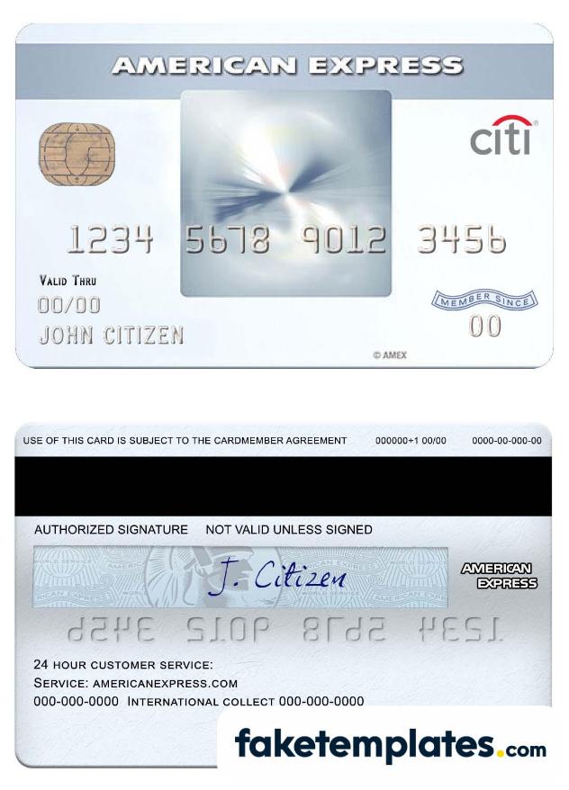 fake USA Citibank AMEX everyday® credit card download PSD template ...