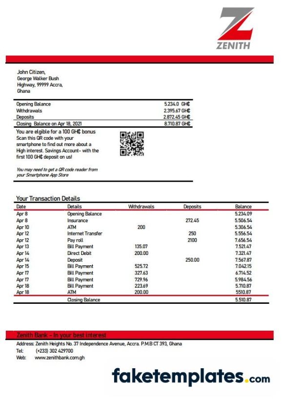 fake Gibraltar Savings Bank statement, download Word and PDF template ...