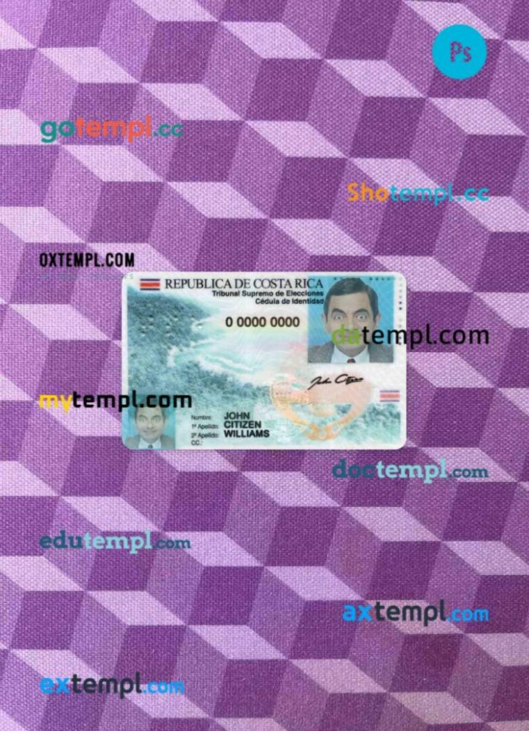 fake Costa Rica ID card download photolook and scan look PSD templates ...