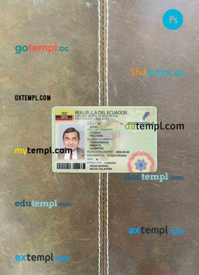 fake Ecuador ID card download photolook and scan look PSD templates | 2 ...