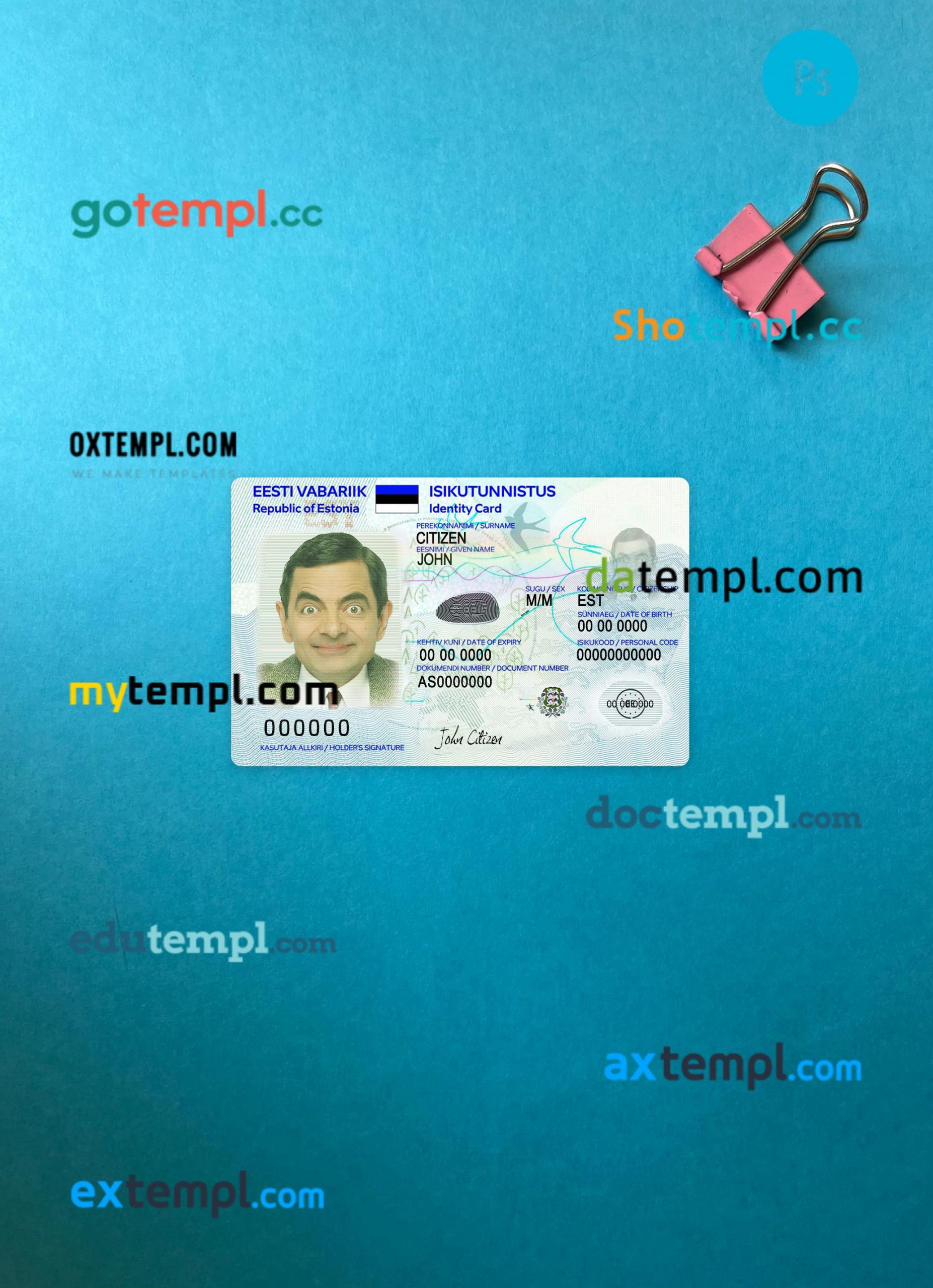 fake Estonia 2018-present ID card download photolook and scan look PSD ...