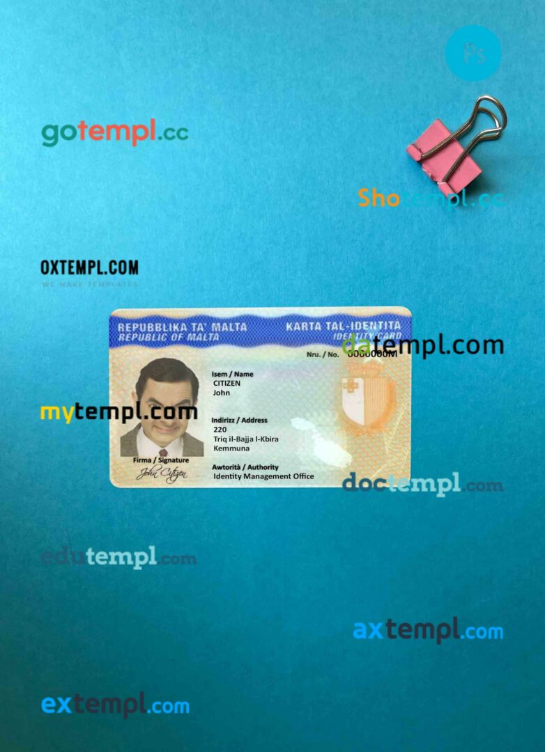 fake Malta ID card download photolook and scan look PSD templates | 2 ...