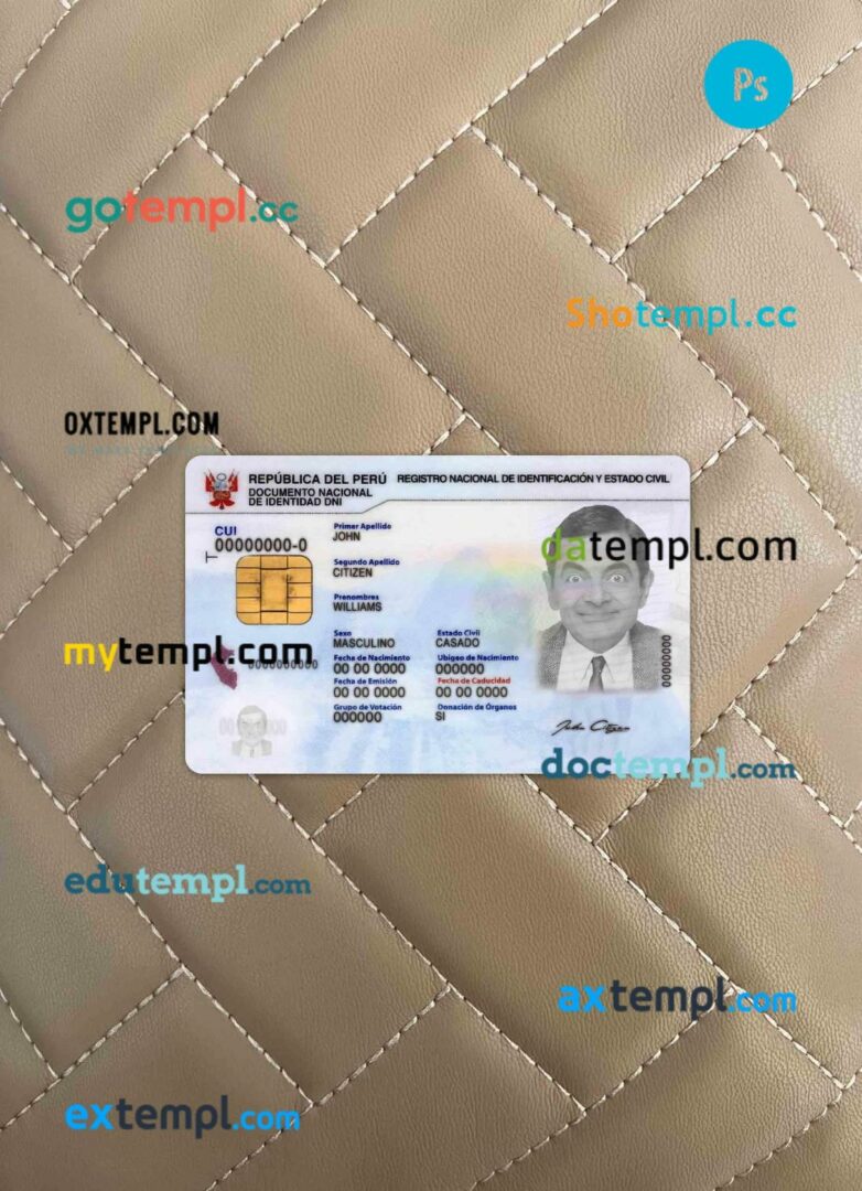 fake Peru v2 ID card download photolook and scan look PSD templates | 2 ...