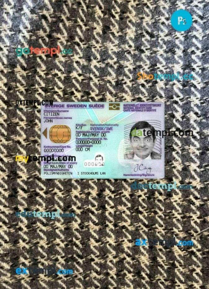 fake Sweden ID card download photolook and scan look PSD templates | 2 ...