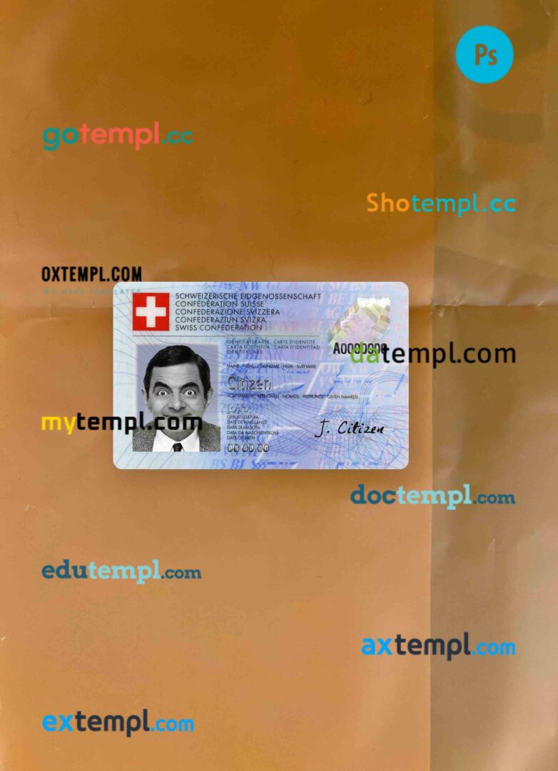 fake Switzerland ID card download photolook and scan look PSD templates ...