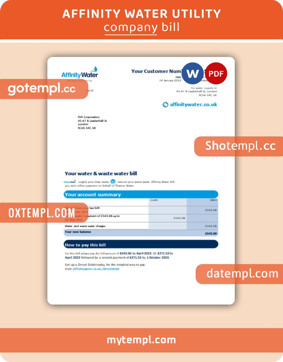 fake Affinity Water business utility bill, download Word and PDF ...