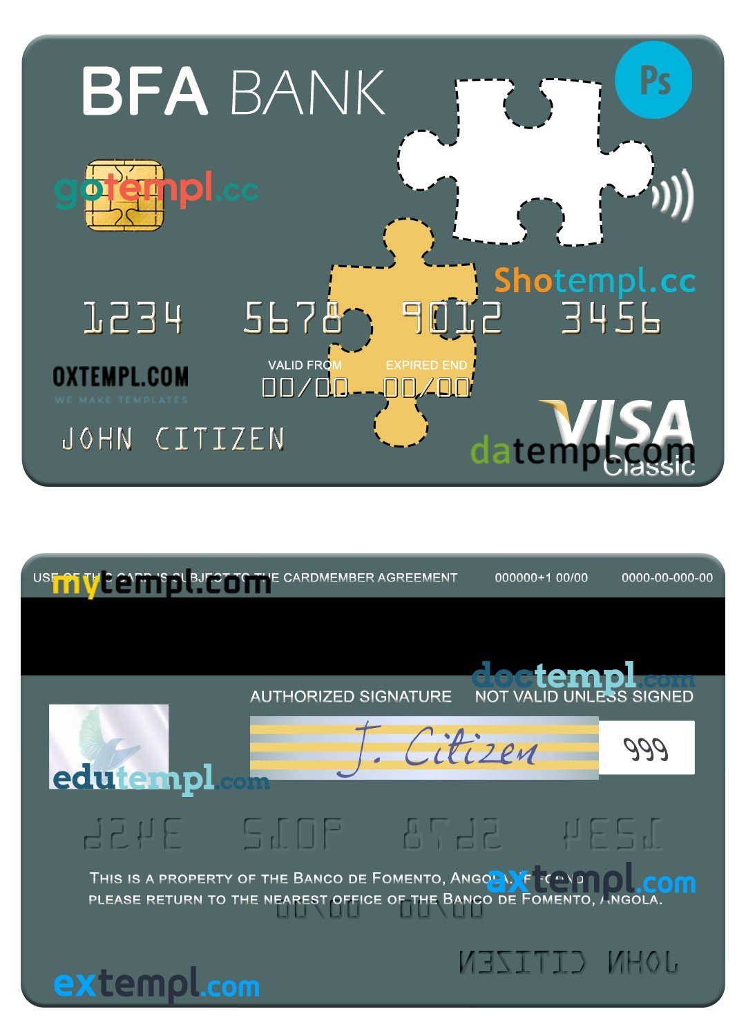fake Angola Banco de Fomento visa card download PSD template - download ...