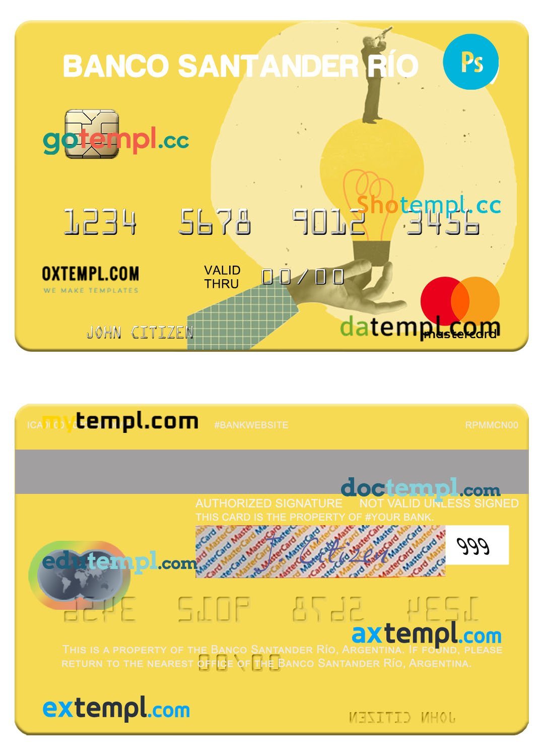 fake Argentina Banco Santander Río mastercard download PSD template ...