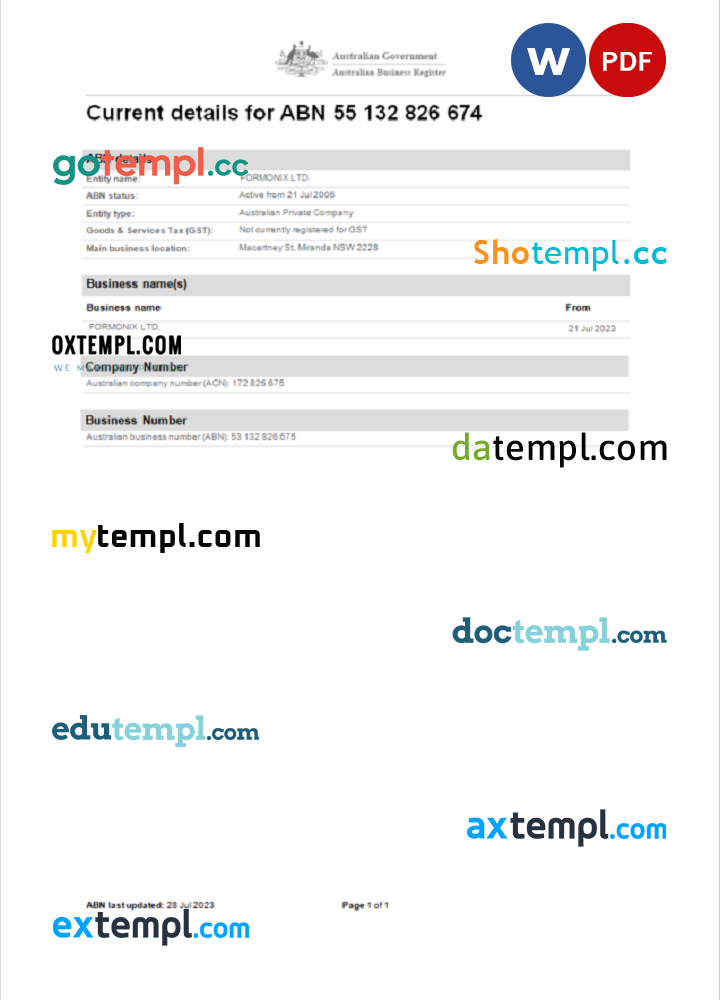 fake Australian business registration Word and PDF template - download ...