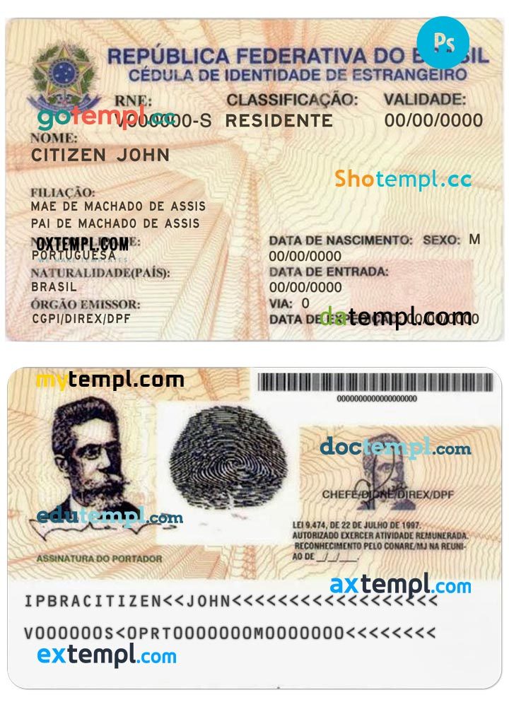 fake Brasil residence permit PSD template | with fonts - download fake ...