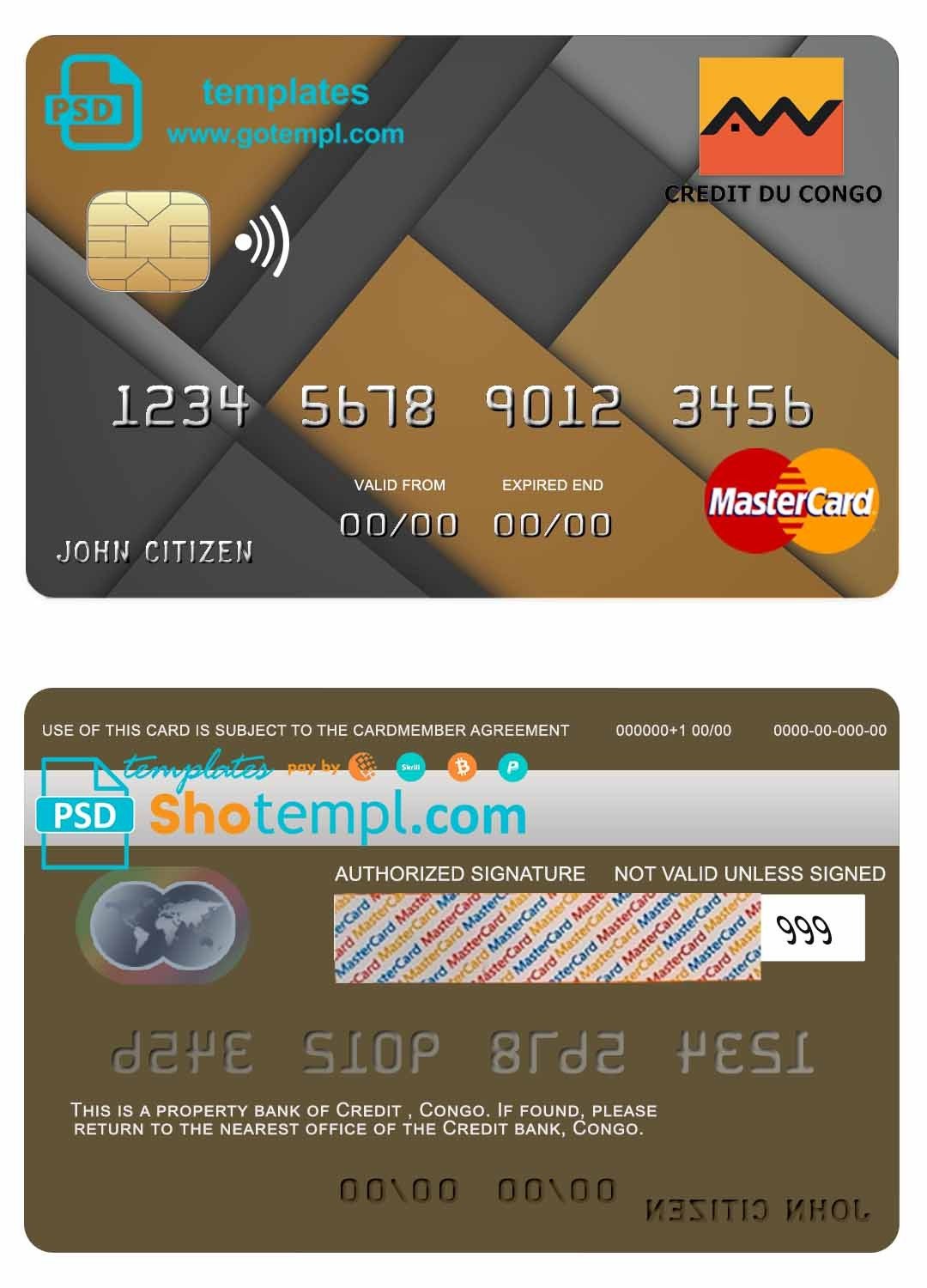 fake Congo Credit bank mastercard credit card download PSD template ...