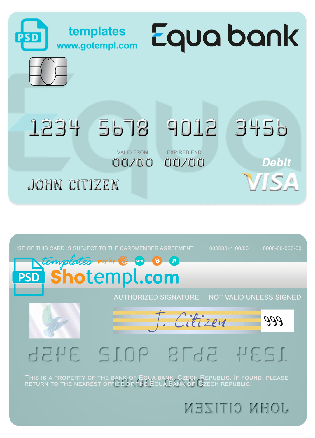 fake Czech Equa Bank visa debit card download PSD template - download ...