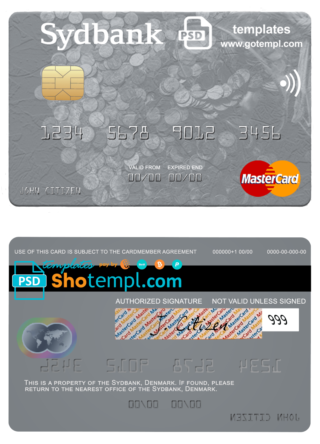 fake Denmark Sydbank mastercard download PSD template - download fake ...