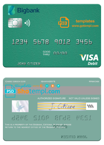 fake Estonia Bigbank visa debit card download PSD template - download ...