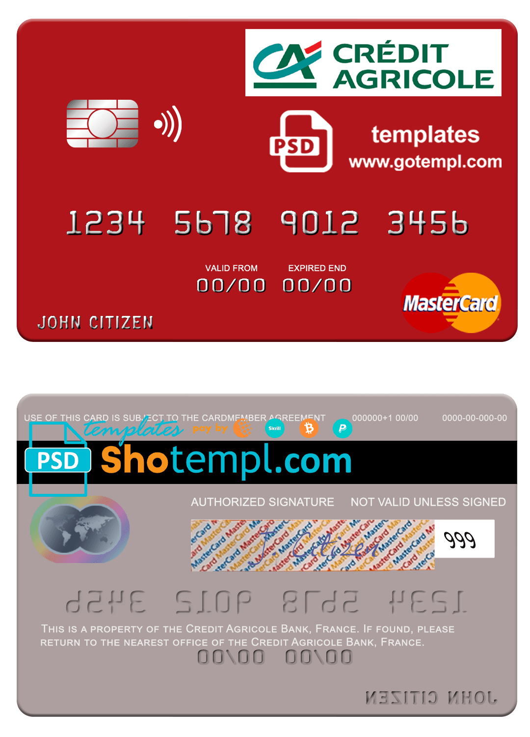 fake France Credit Agricole Bank mastercard credit card download PSD ...