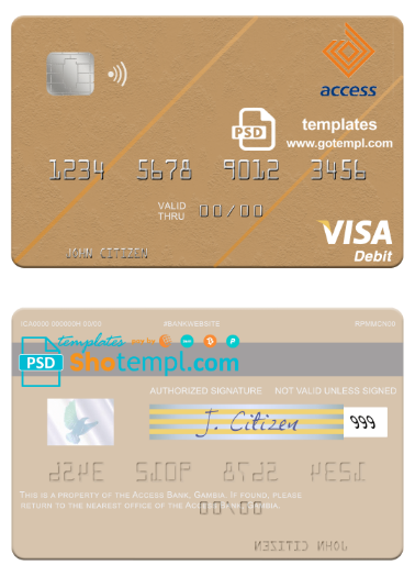 fake Gambia Access Bank visa debit card download PSD template ...