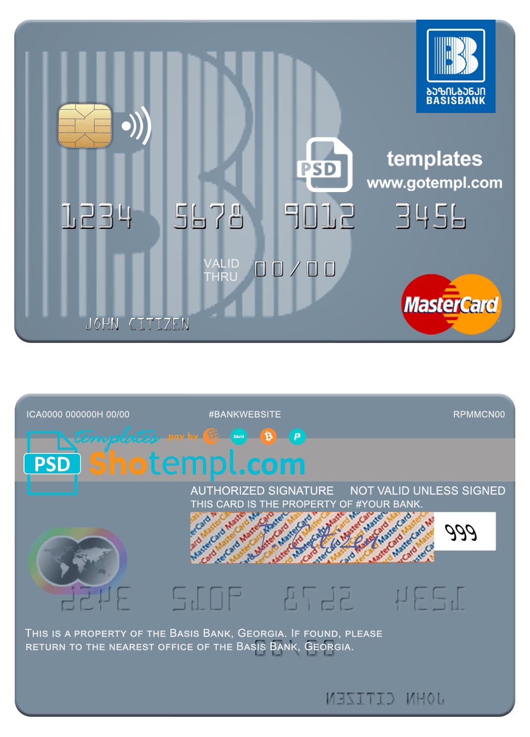 fake Georgia Basis Bank mastercard download PSD template - download ...