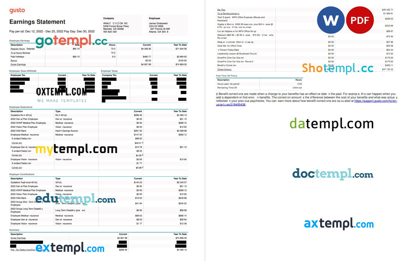 fake Gusto earnings statement download Word and PDF template - download ...
