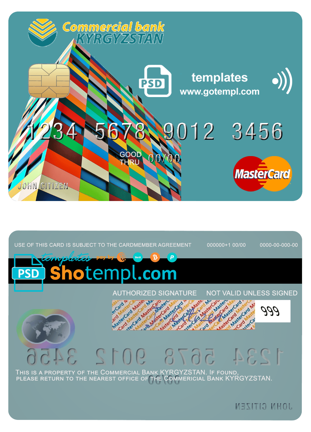 fake Kyrgyzstan Commercial Bank mastercard fully editable download PSD ...