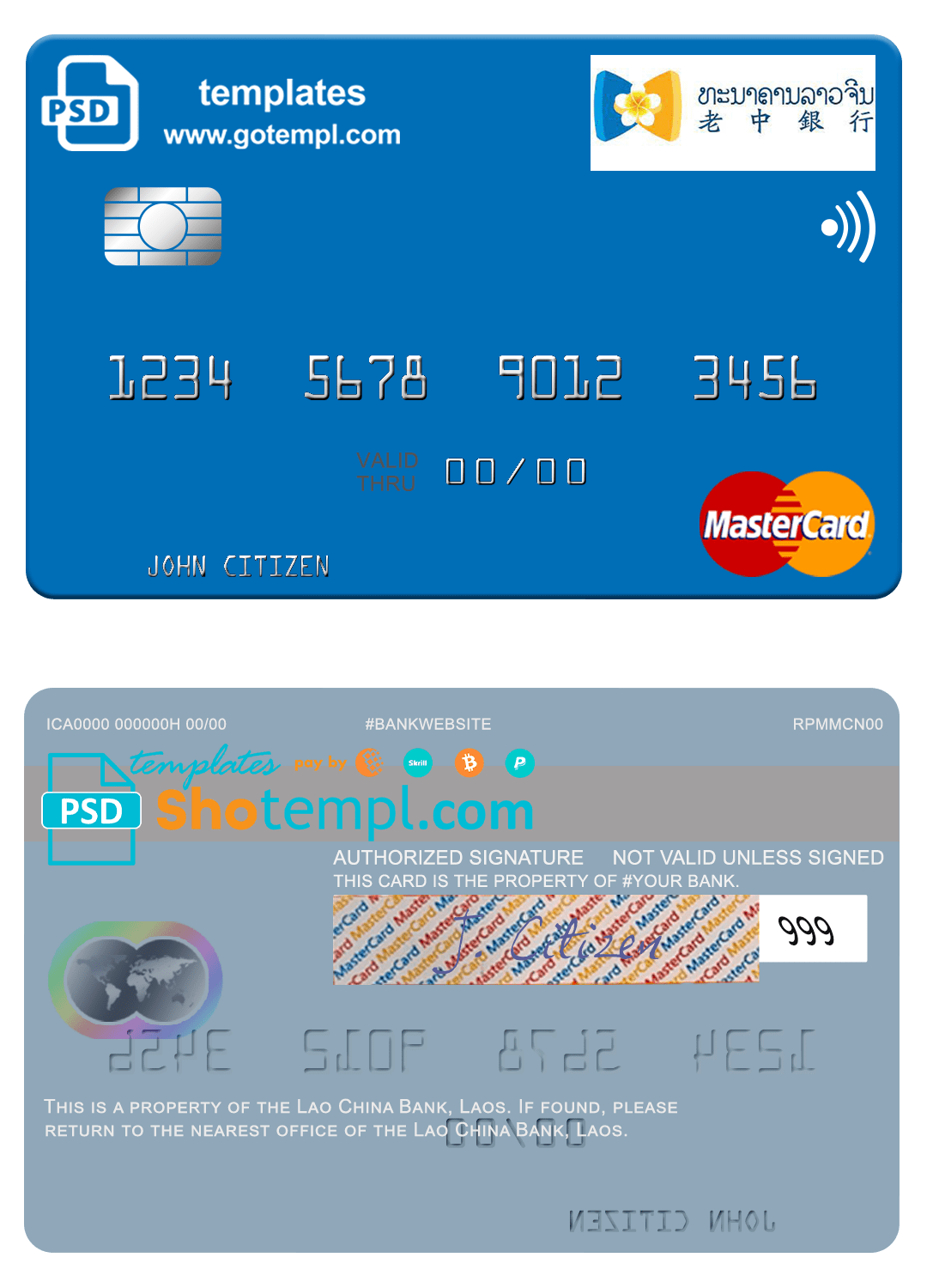 fake Laos Lao China Bank mastercard fully editable download PSD ...