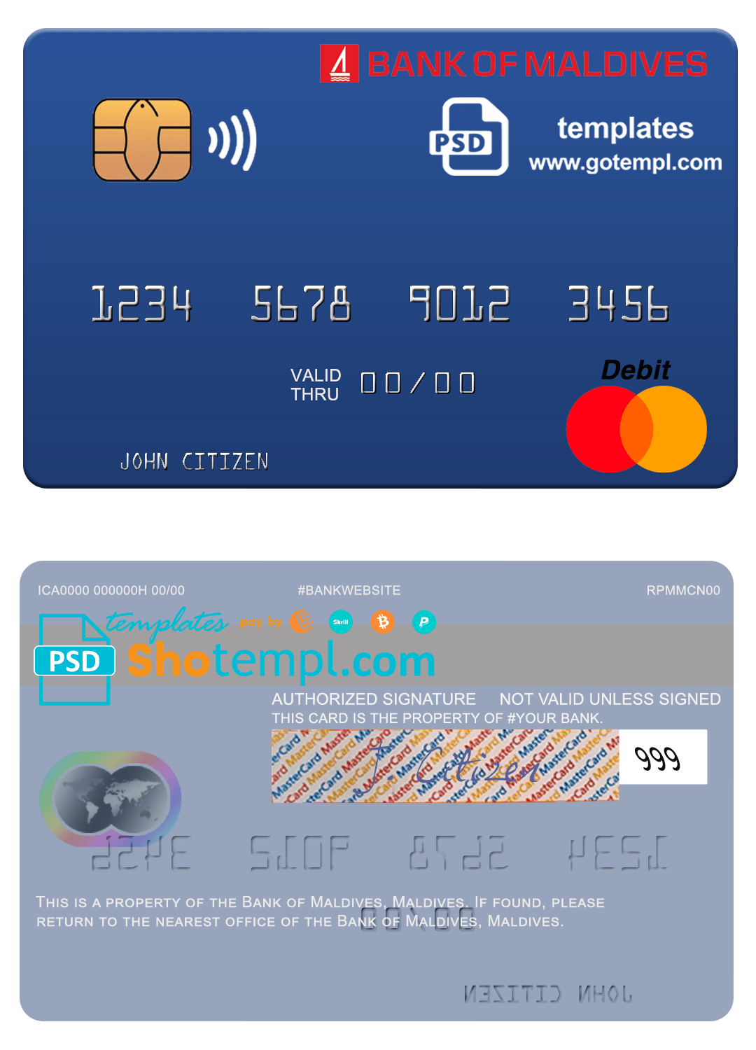 fake Maldives Bank of Maldives mastercard credit card download PSD ...