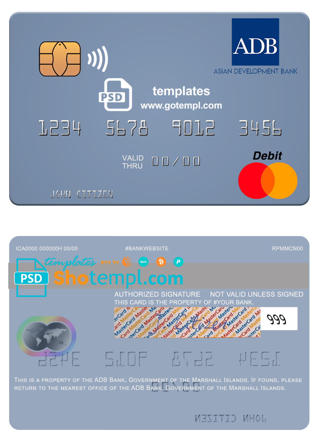 fake Marshall Islands ADB Bank mastercard credit card download PSD ...