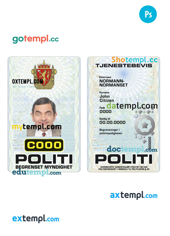 fake Norway Police ID card editable PSD template - download fake ...