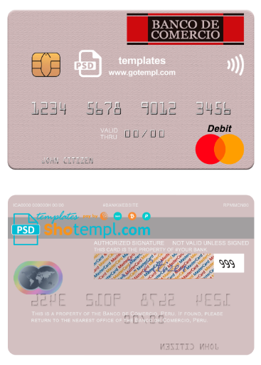 fake Peru Banco de Comercio mastercard credit card download PSD ...