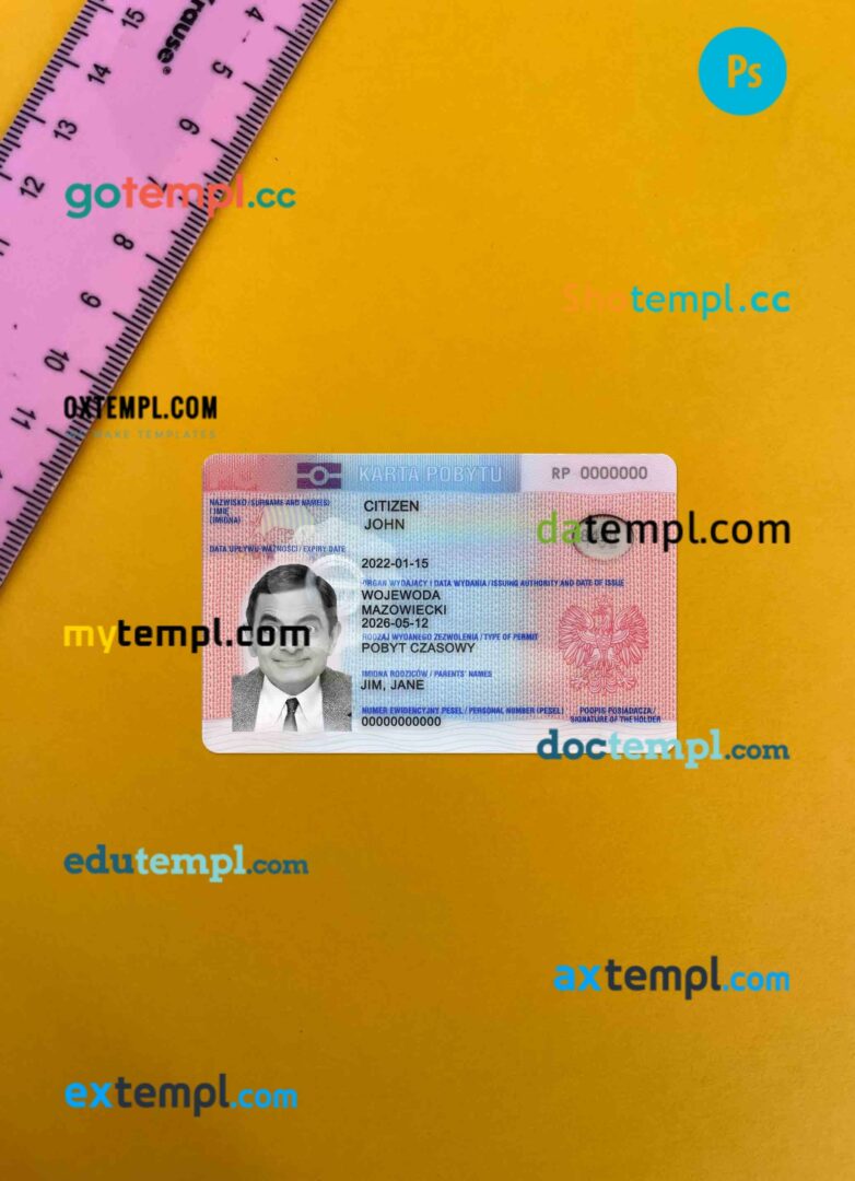 fake Poland residence permit download photolook and scan look PSD ...