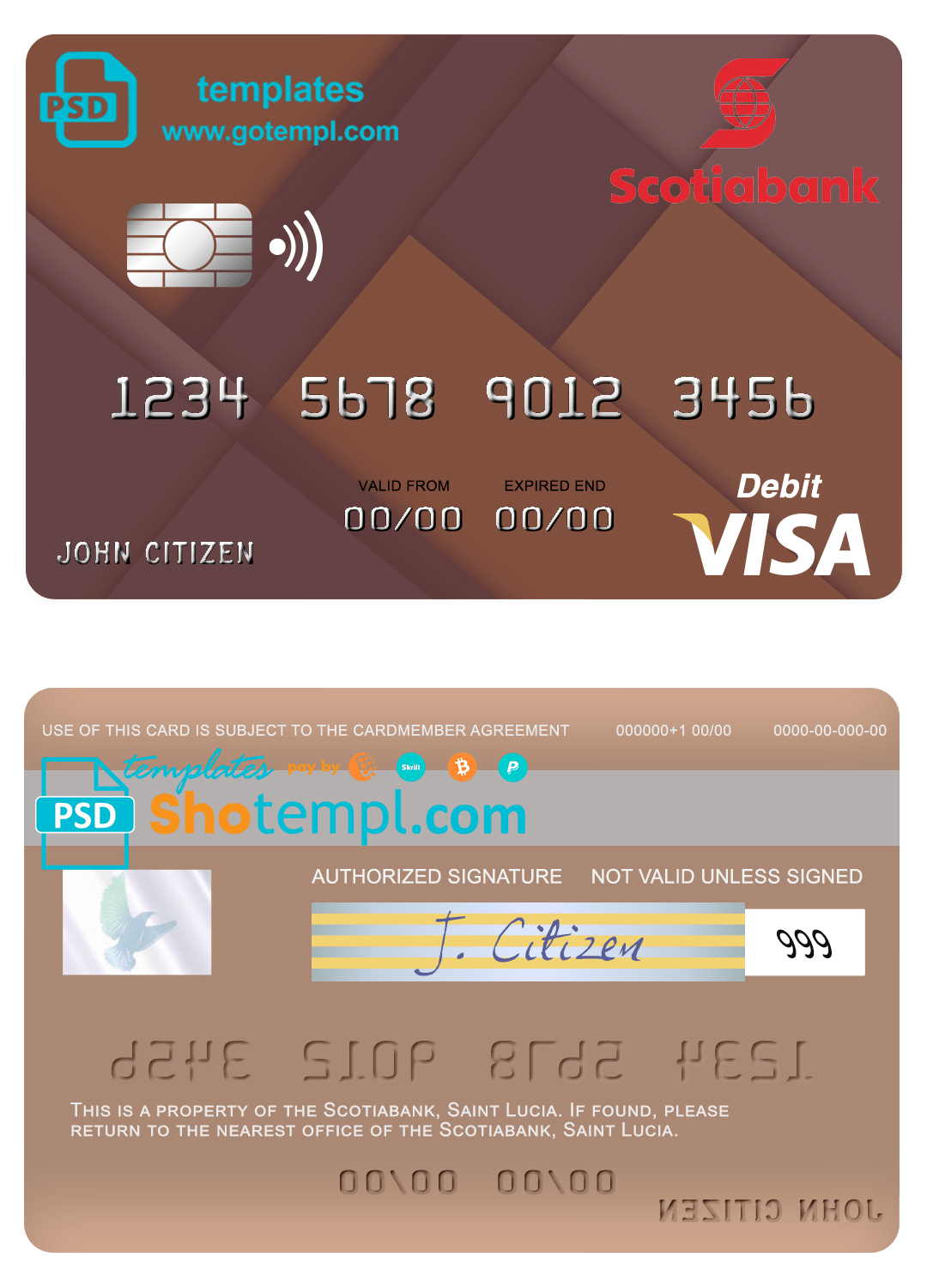 fake Saint Lucia Scotiabank visa debit credit card download PSD ...