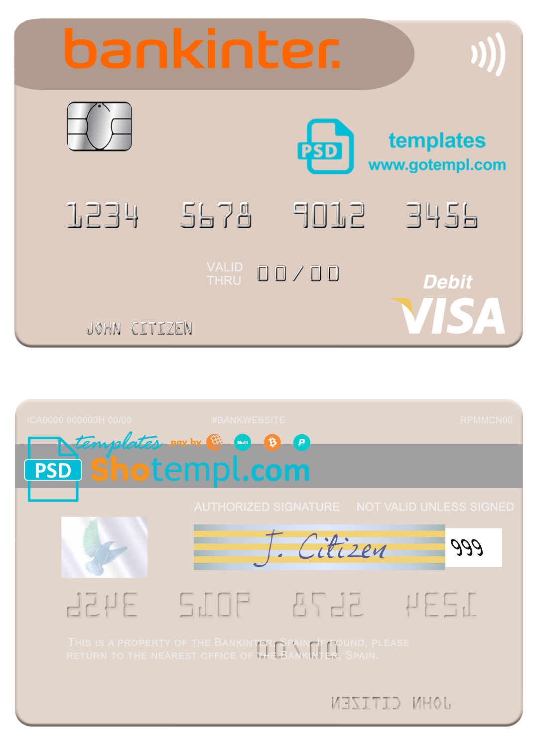 fake Spain Bankinter visa debit card download PSD template - download ...