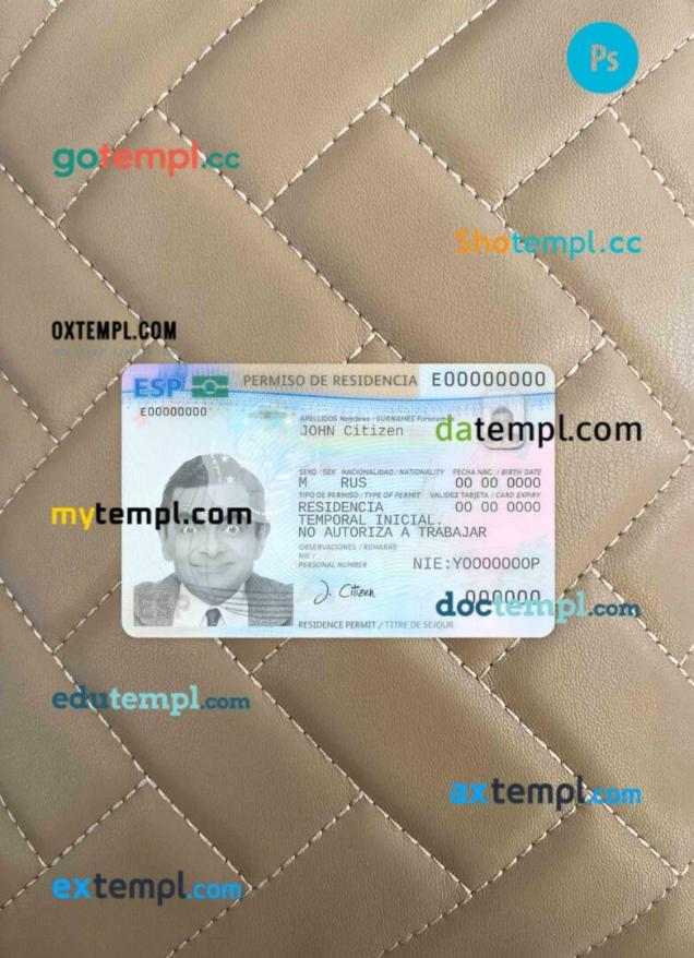fake Spain residence card download photolook and scan look PSD ...