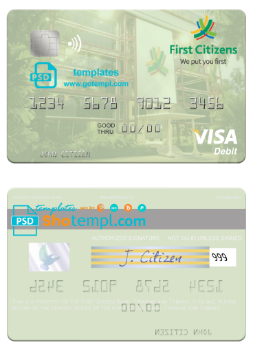 fake Trinidad and Tobago First Citizes Bank visa debit card download ...