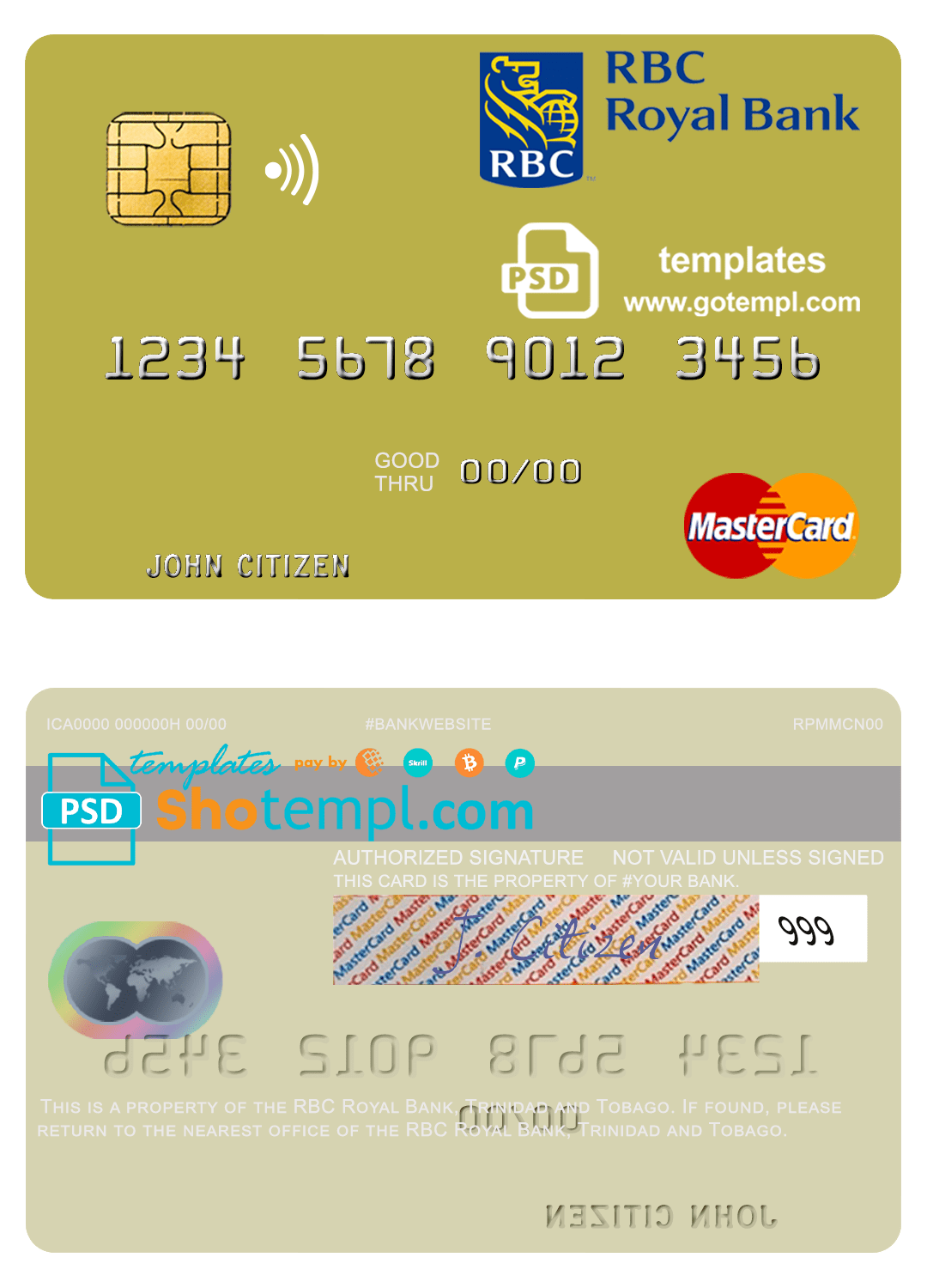 fake Trinidad and Tobago RBC Royal Bank mastercard download PSD ...