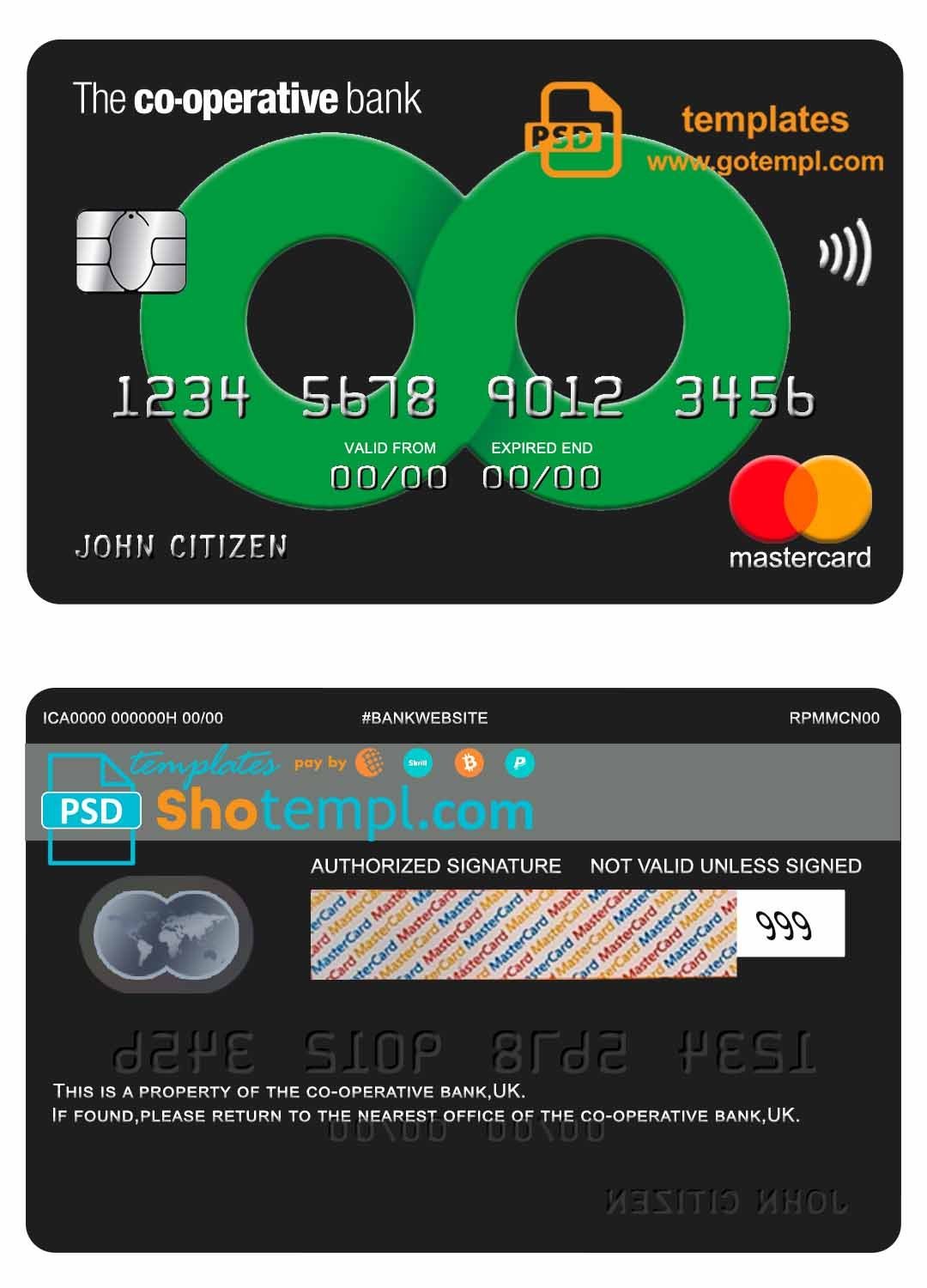 fake United Kingdom The Co-operative bank mastercard credit card ...
