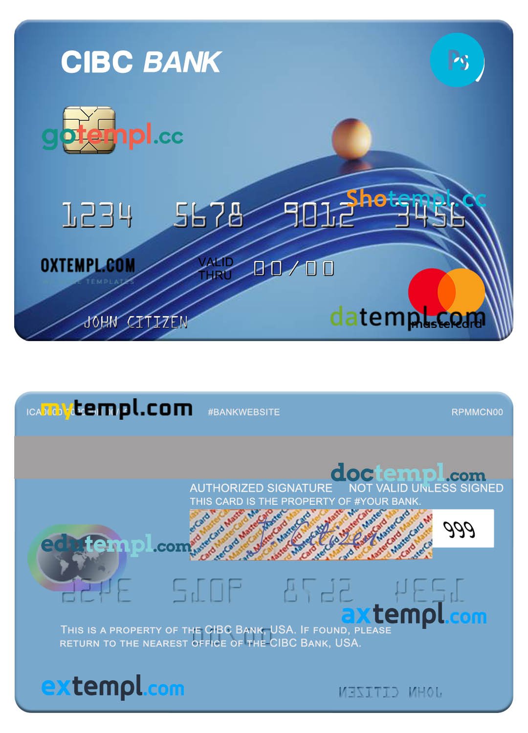 fake USA CIBC Bank mastercard download PSD template - download fake ...