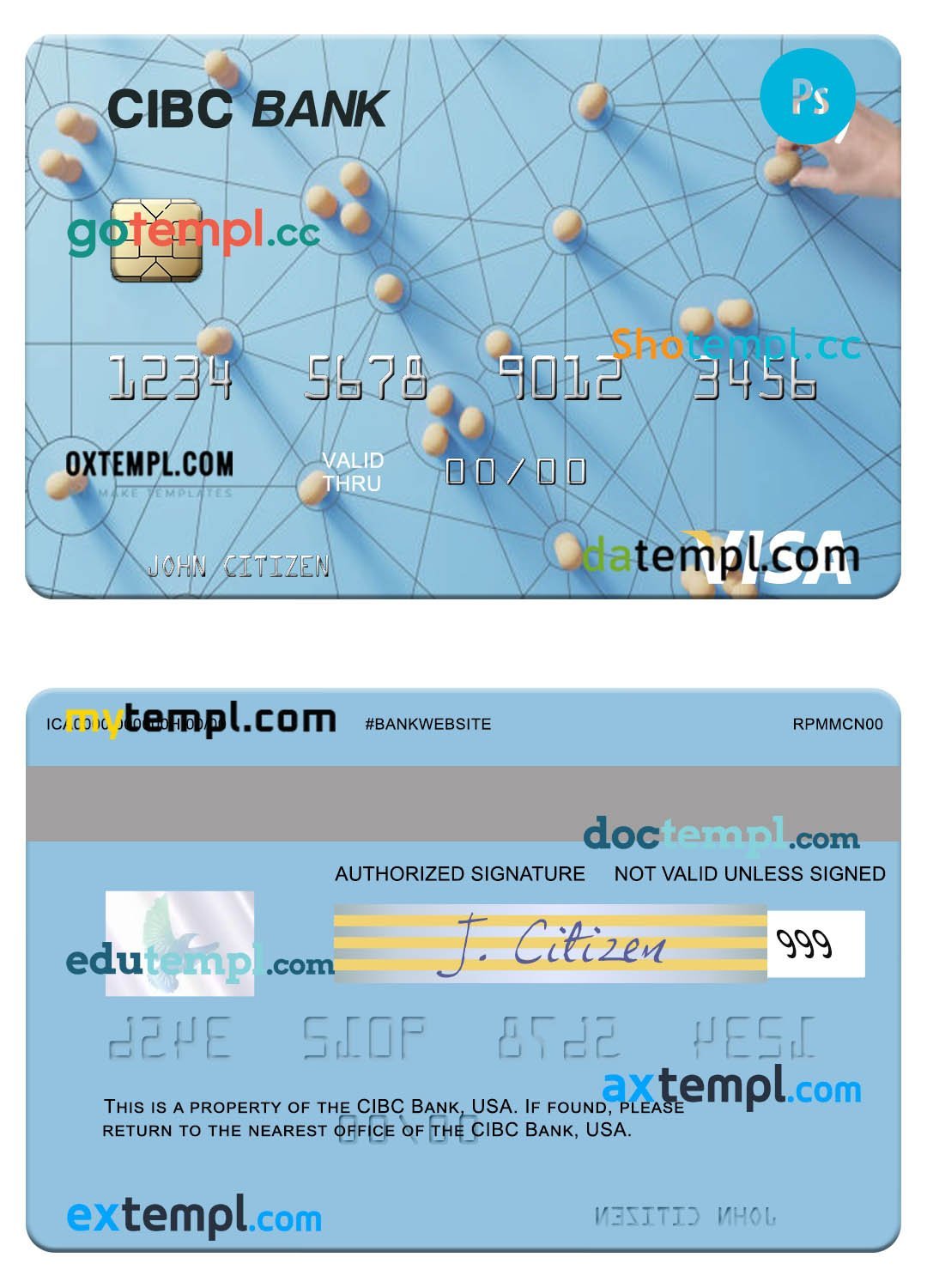 fake USA CIBC Bank visa card download PSD template - download fake ...