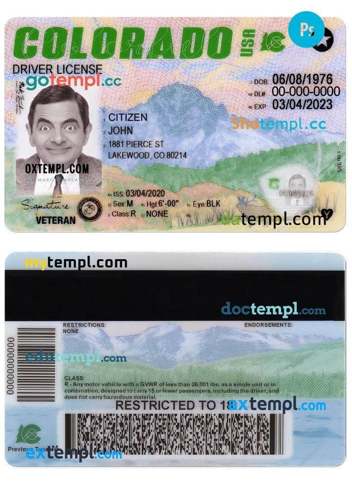 fake USA Colorado v2 driving license download PSD template - download ...