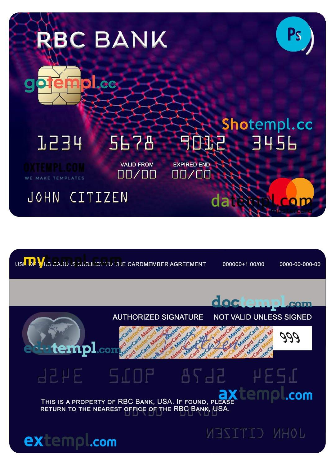 fake USA RBC Bank mastercard download PSD template - download fake ...