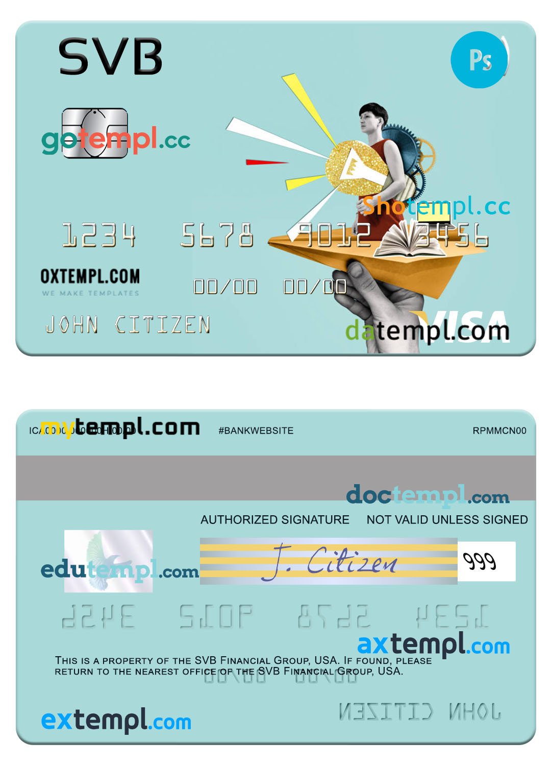fake USA SVB Financial Group visa card download PSD template - download ...