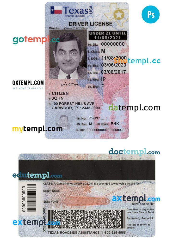 fake USA Texas under 21 driving license download PSD template ...