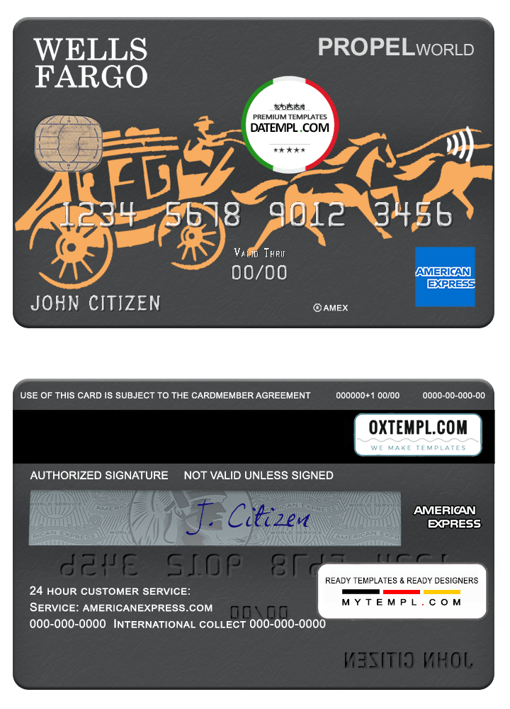 fake USA Wells Fargo bank AMEX card download PSD template, fully ...
