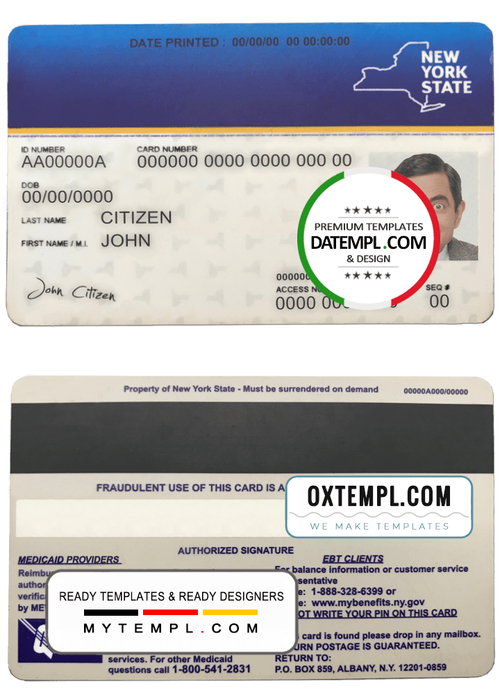 fake USA New York state Medicaid card example in PSD format | fully ...