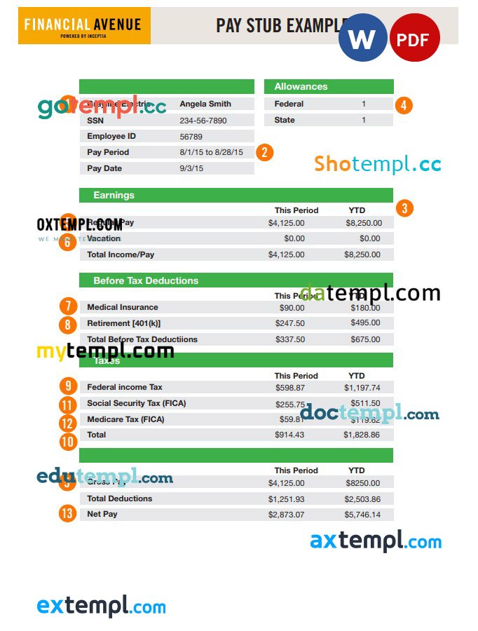 fake Financial avenue pay stub download Word and PDF template ...