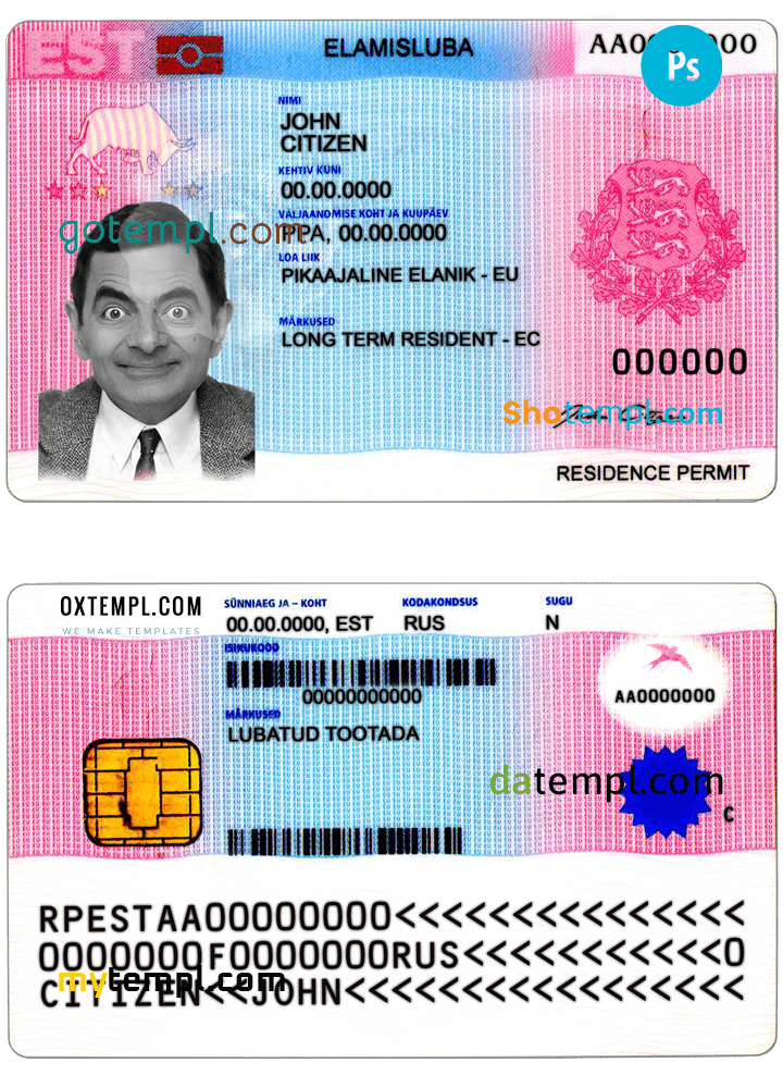 fake Estonian residence permit example in PSD format | fully editable ...