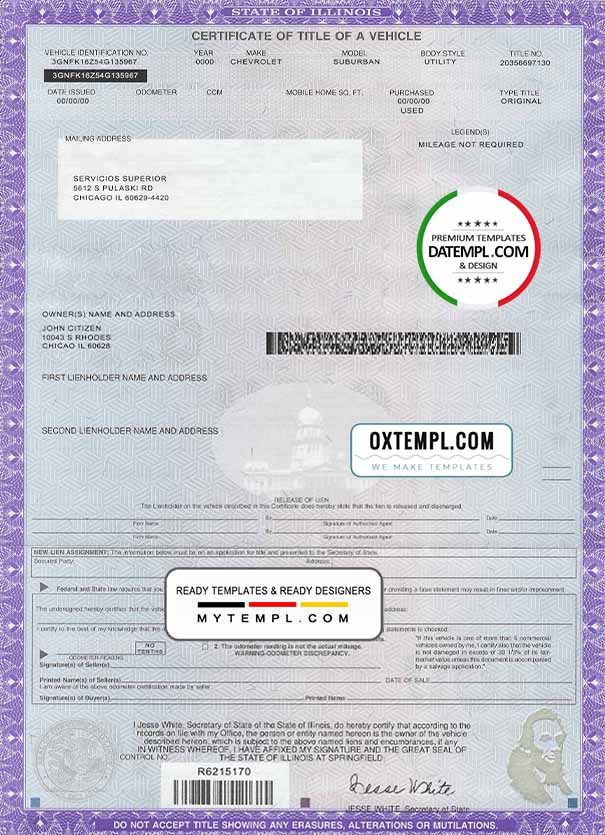 fake Illinois certificate download of title of a vehicle (car title ...
